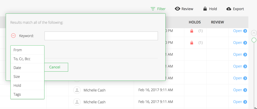 Search results list (table view) – Knowledge Center
