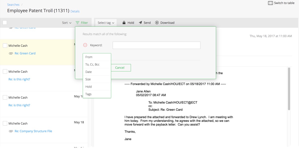 Search result list (panel view) – Knowledge Center